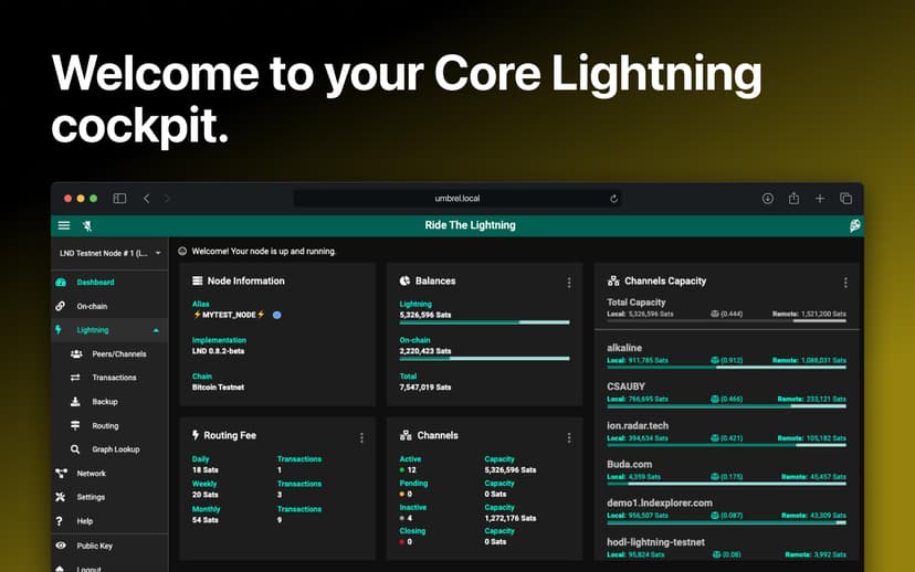 Ride The Lightning (Core Lightning) | Umbrel App Store