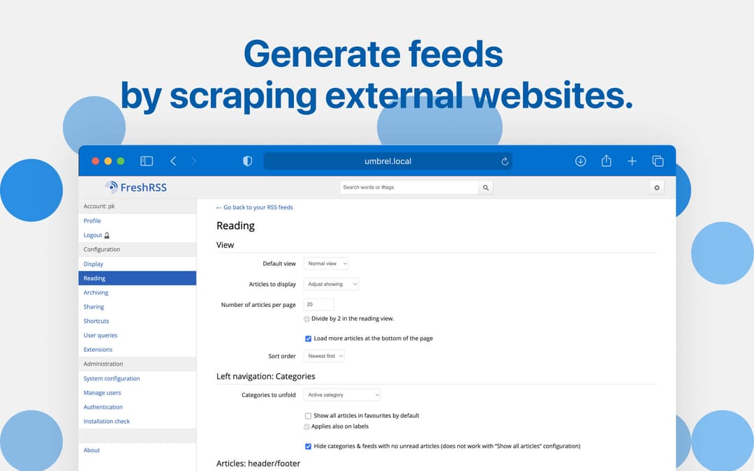 FreshRSS | Umbrel App Store