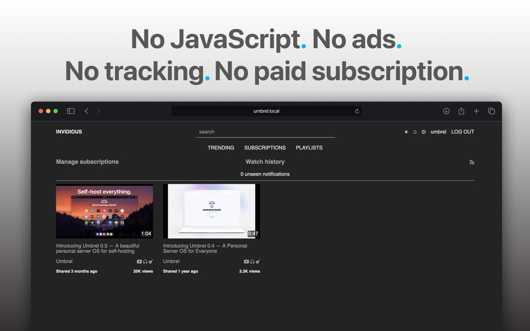 Invidious | Umbrel App Store