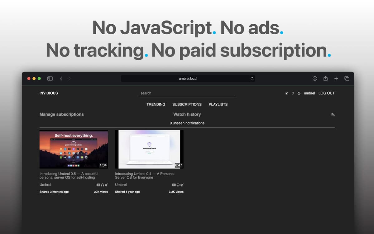 Invidious | Umbrel App Store
